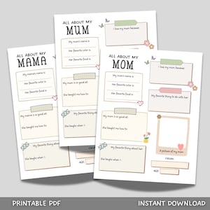 All About My Mom Survey Printable, Mothers Day Questionnaire, Mothers ...