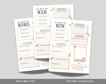 All About My Mom Survey Printable, Mothers Day Questionnaire, Mothers ...