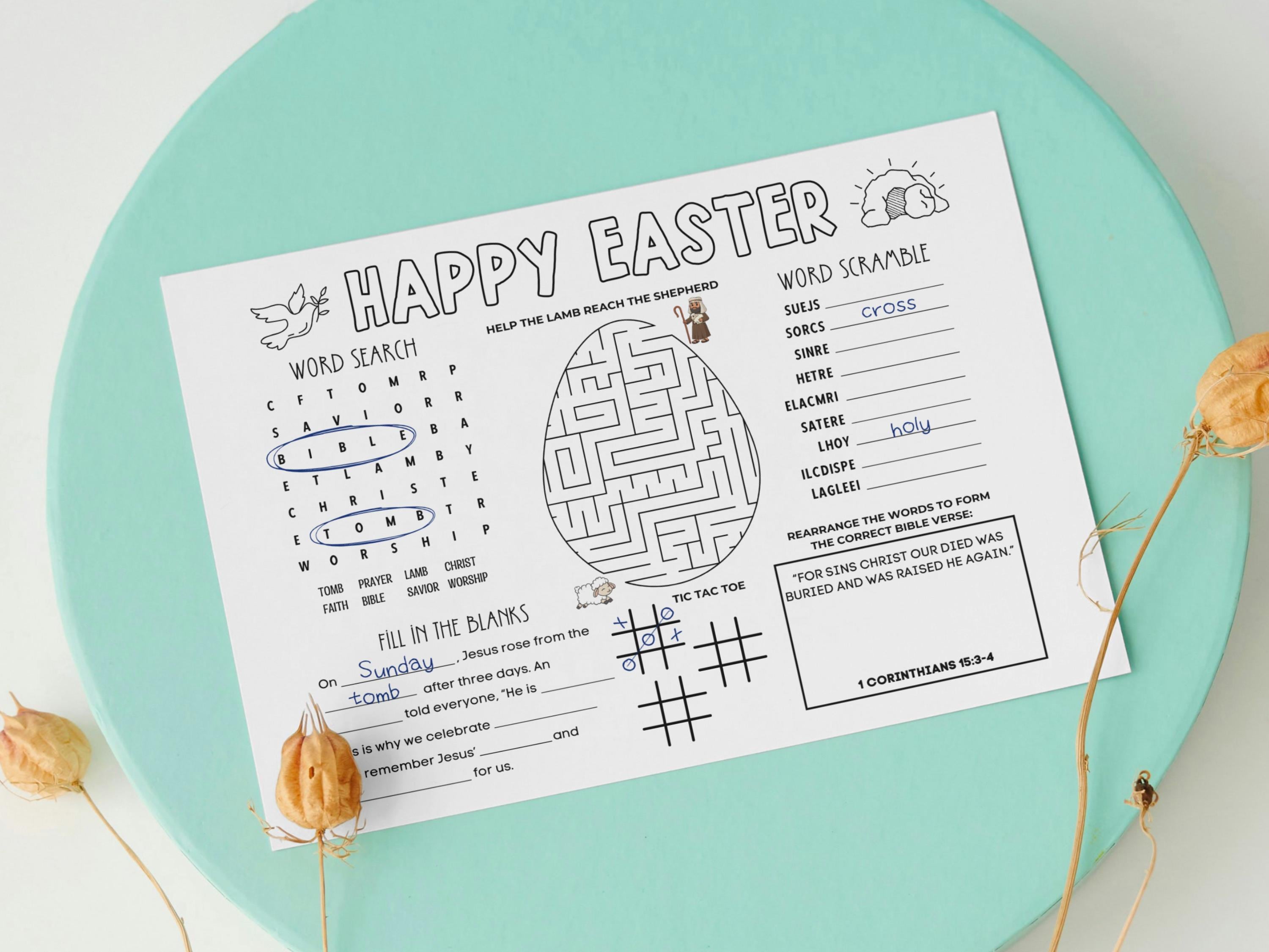 Easter Placemat Activity Printable Sheet Christian Bible Coloring for ...