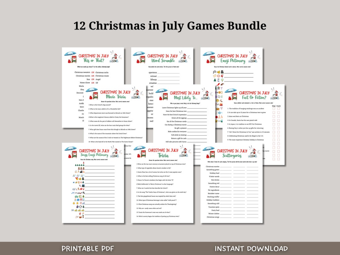 Christmas in July Games Bundle Printable, Family Activity, Office Party ...
