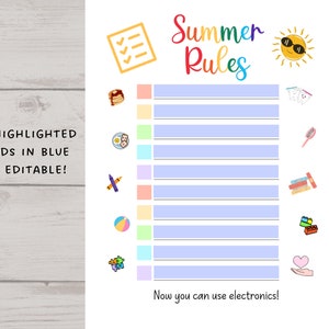 Editable Summer Rules Printable Daily Checklist Daily - Etsy