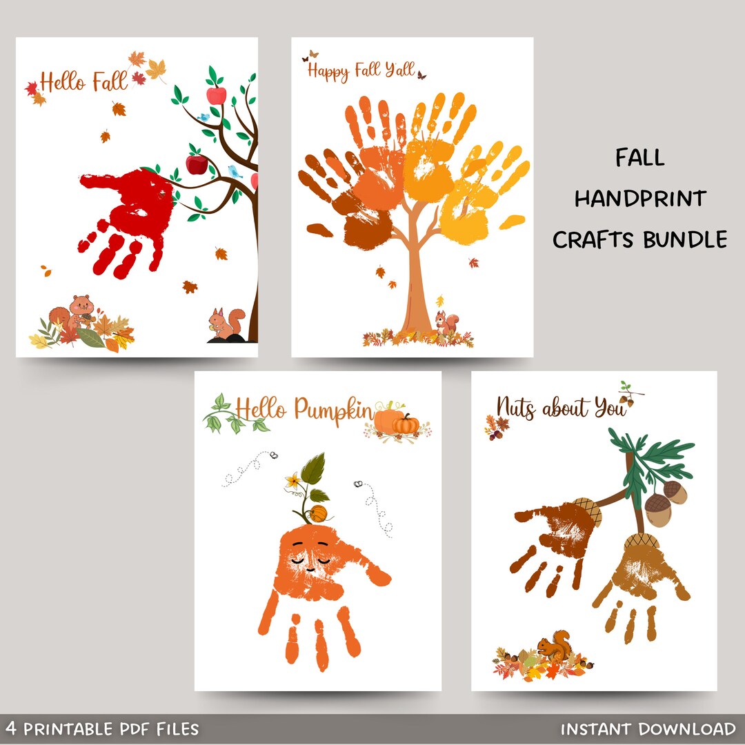 Fall Handprint Crafts Printable DIY Autumn Art for (Download Now) - Etsy