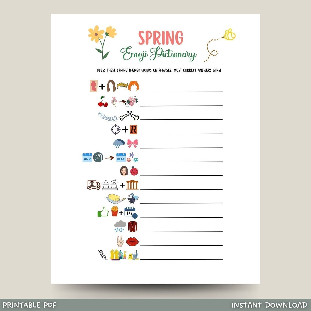 Spring Emoji Pictionary Game Printable, Spring Activities for Kids ...