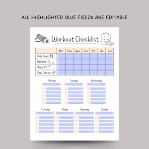 Workout Checklist Editable, Daily Workout Routine Chart, Simple Workout ...