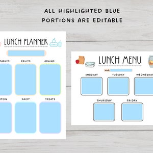 School Lunch Meal Planner Printable Editable Lunch Menu Kids - Etsy