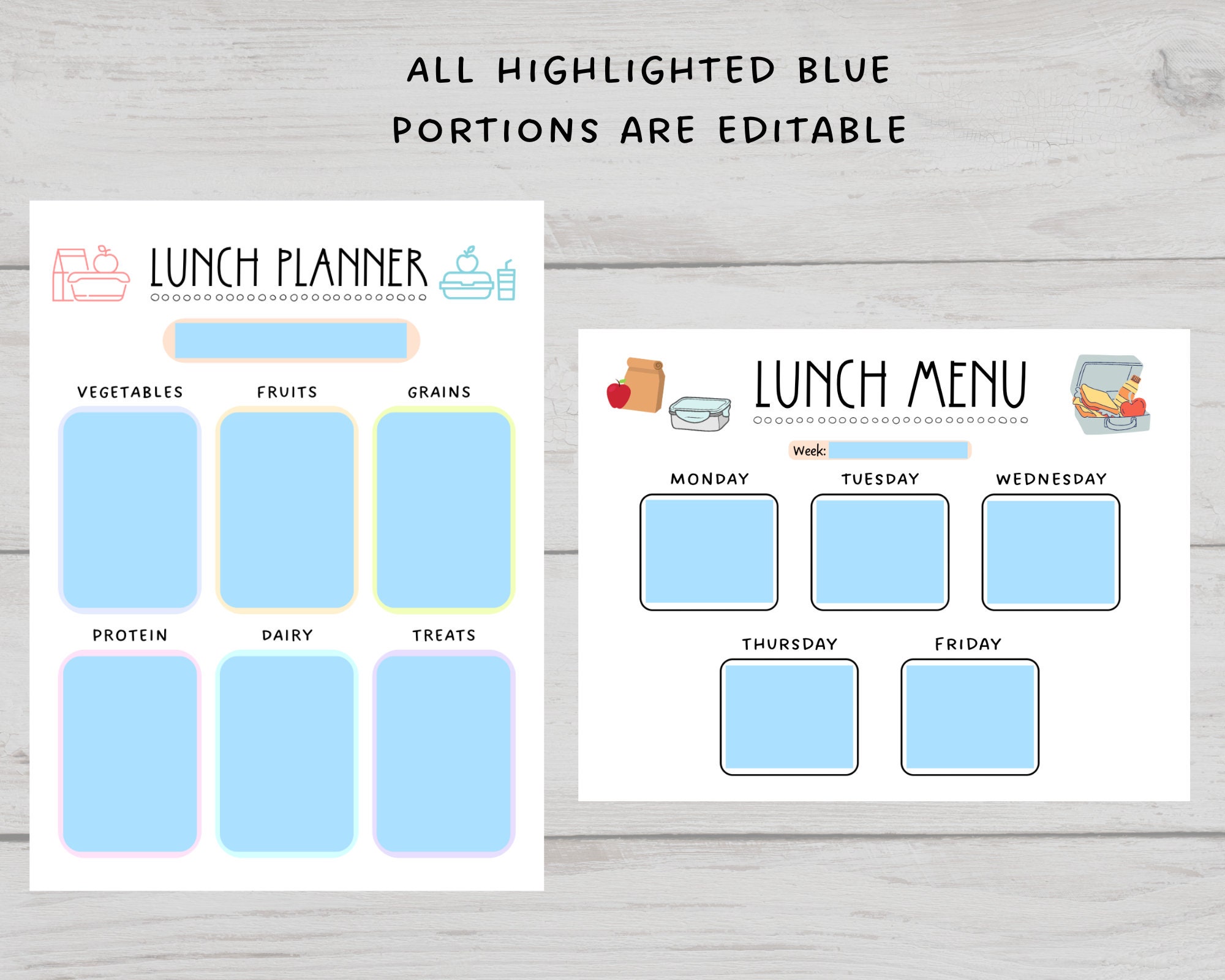 School Lunch Meal Planner Printable Editable Lunch Menu Kids - Etsy Israel