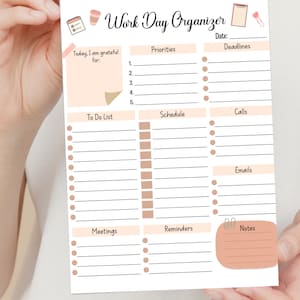 Work Day Organizer Editable Fillable Printable Work Planner - Etsy