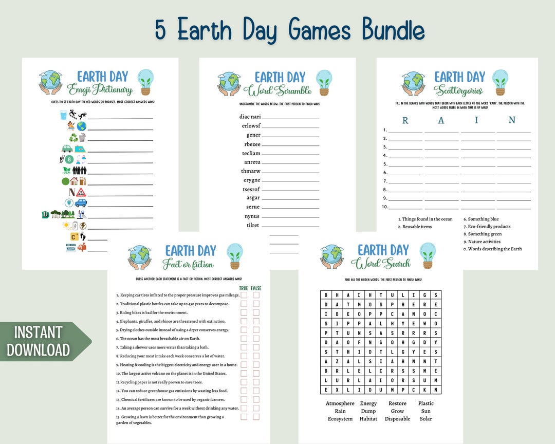 Earth Day Games Bundle Printable Environmental Activities - Etsy