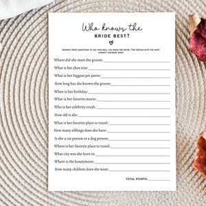 Who Knows the Bride Best Game Printable Bridal Shower Game - Etsy