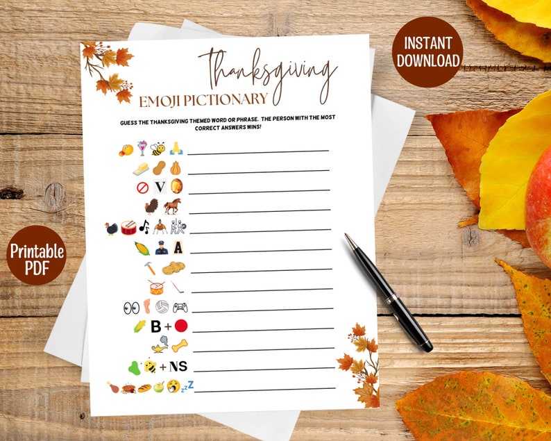 Thanksgiving Emoji Pictionary Game Printable Friendsgiving - Etsy