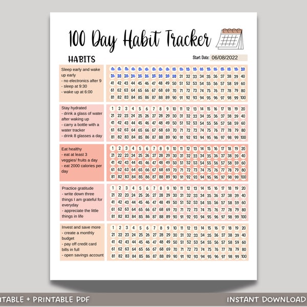 Printable Goal Habit Chart - Etsy