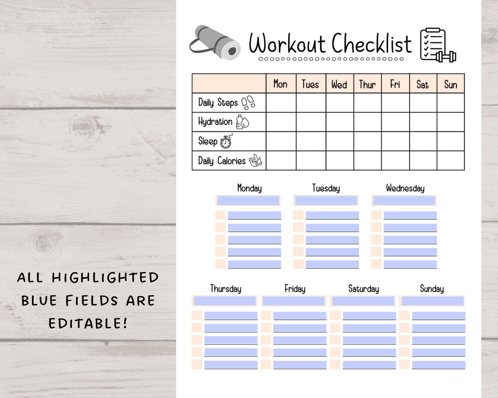 Workout Checklist Editable Daily Workout Routine Chart - Etsy