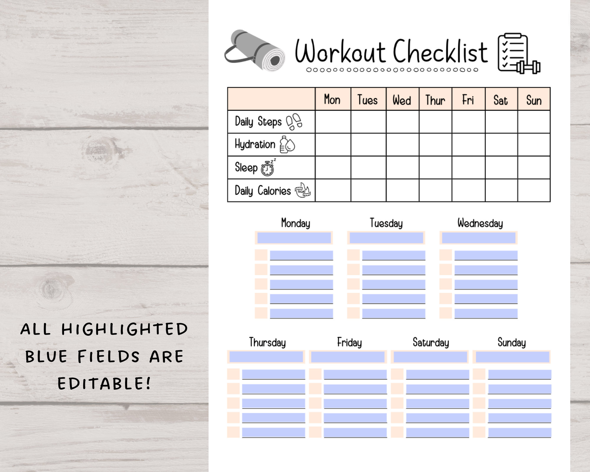 Workout Checklist Editable Daily Workout Routine Chart - Etsy
