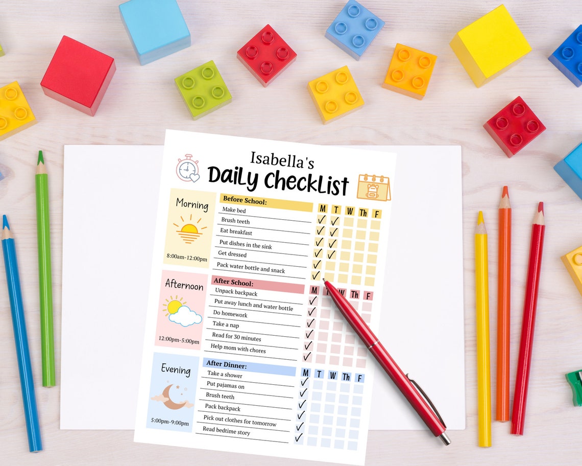 Kids Daily School Checklist Schedule Printable Editable Chore - Etsy