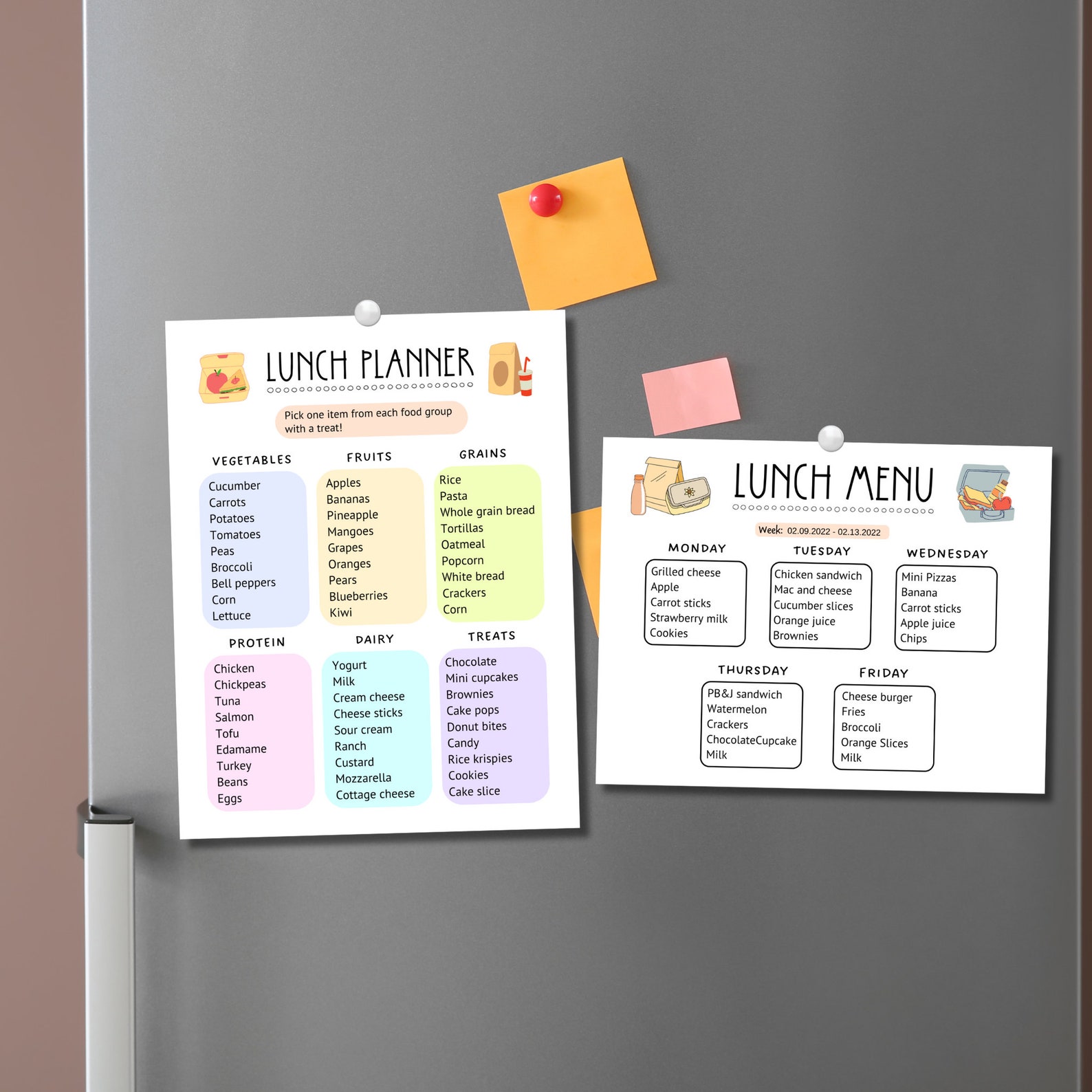 School Lunch Meal Planner Printable, Editable Lunch Menu Kids, Weekly ...