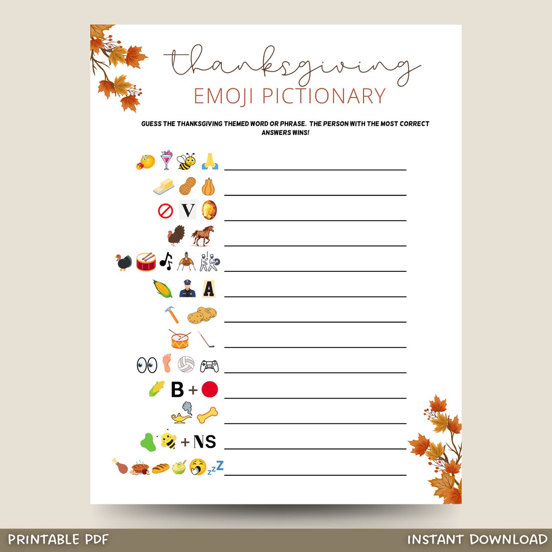 Thanksgiving Emoji Pictionary Game Printable, Fun Thanksgiving Trivia ...