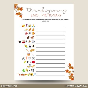Thanksgiving Emoji Pictionary Game Printable, Fun Thanksgiving Trivia ...