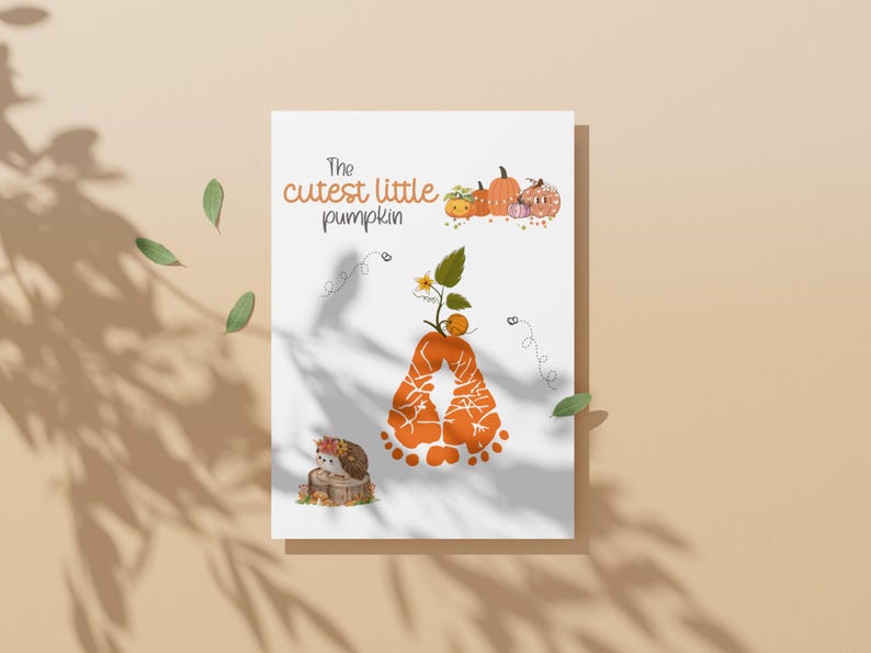 Pumpkin Footprint Craft Printable, Fall Autumn Activity DIY Wall Art ...