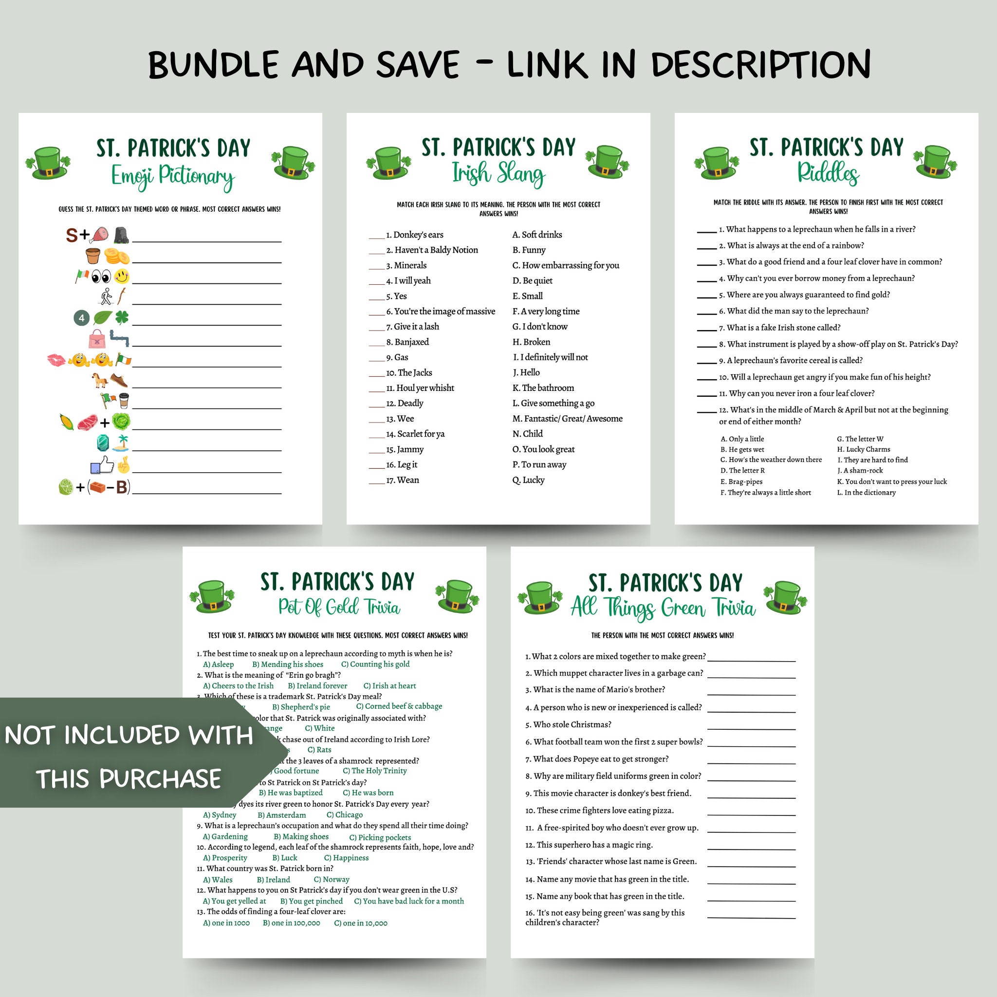 St Patricks Day Emoji Pictionary Game Printable, St Patricks Day Party ...