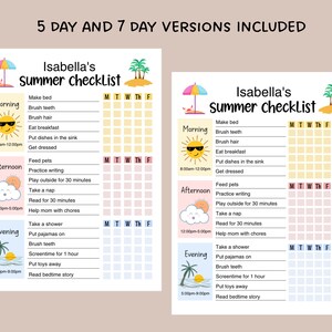 Kids Daily Summer Checklist Schedule Printable Editable Chore - Etsy