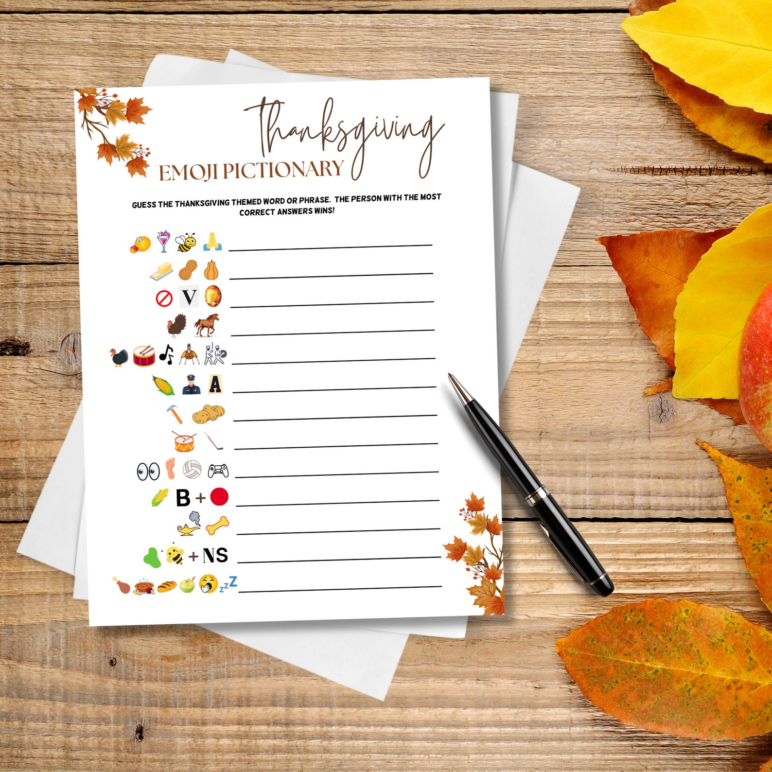 Thanksgiving Emoji Pictionary Game Printable, Friendsgiving Party Game ...