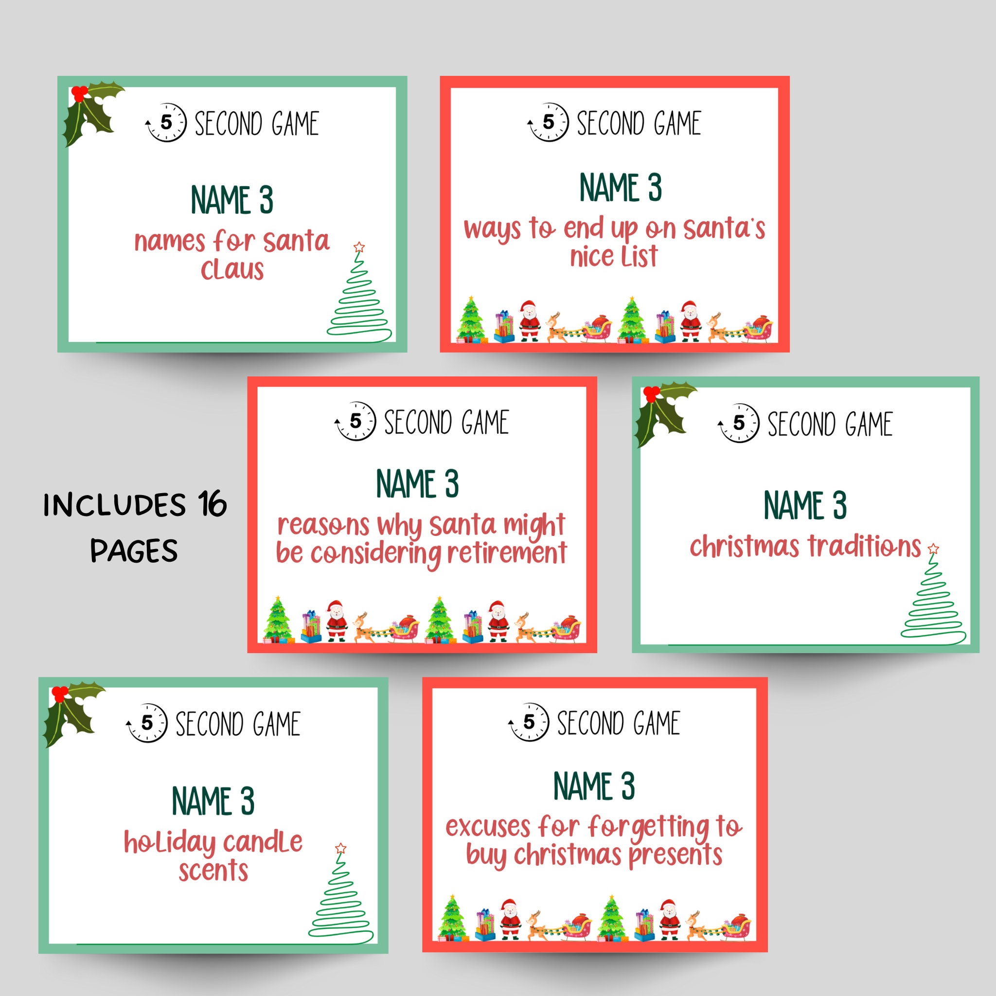 Christmas 5 Second Game Printable, Christmas Party Game Adults Kids ...
