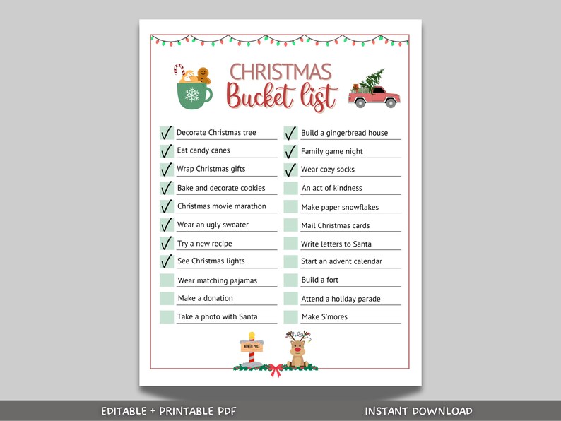 Christmas Bucket List Editable Printable, Custom Bucket List, Xmas ...