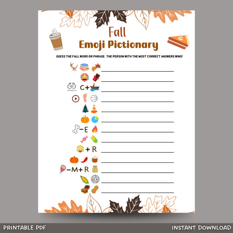 Fall Emoji Pictionary Game Printable Fun Autumn Games Emoji - Etsy