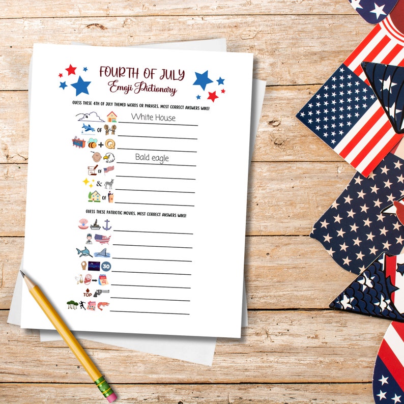 July 4th Emoji Pictionary Game Printable, Independence Day Party ...