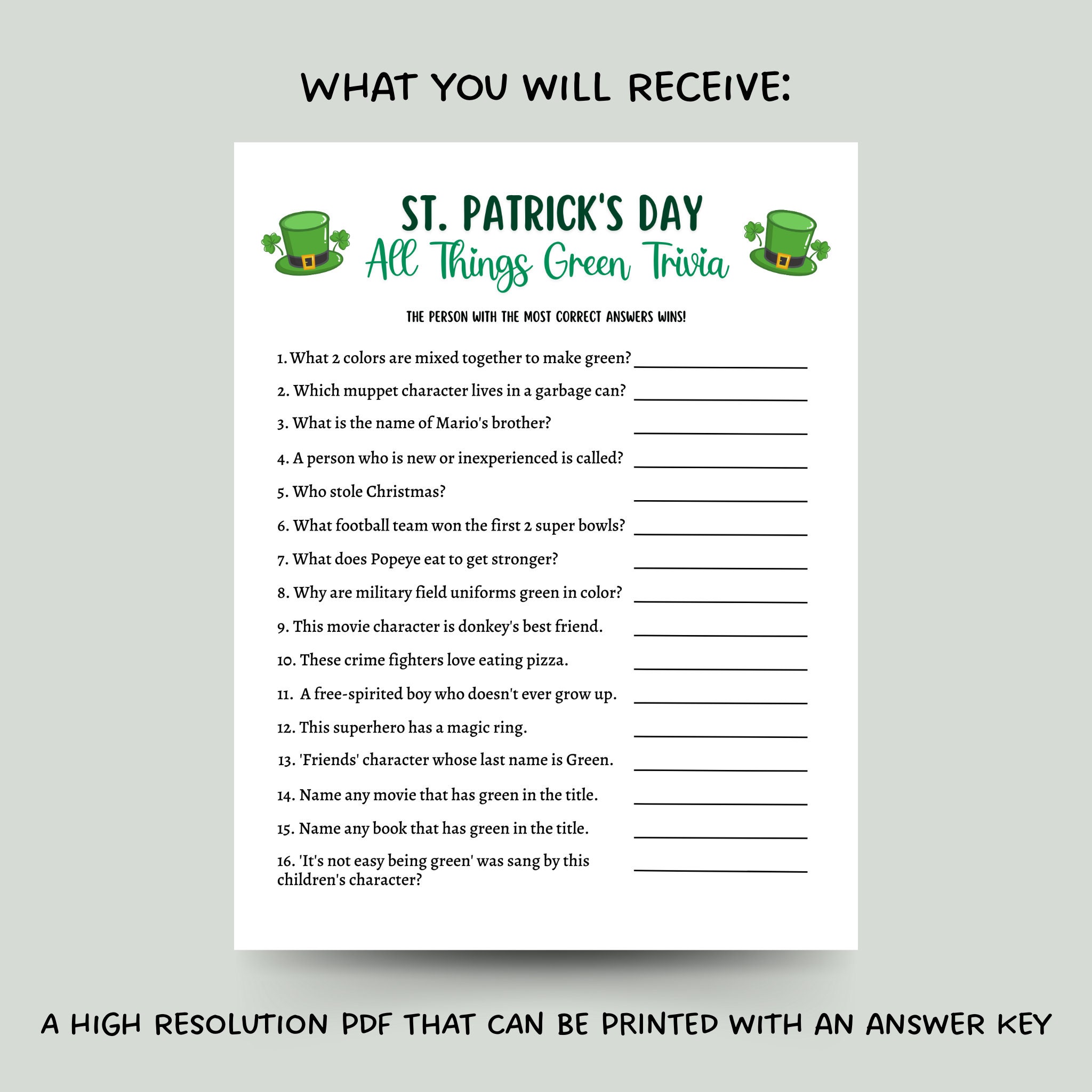 St. Patrick's Day Green Trivia Game Printable, All Things Green ...