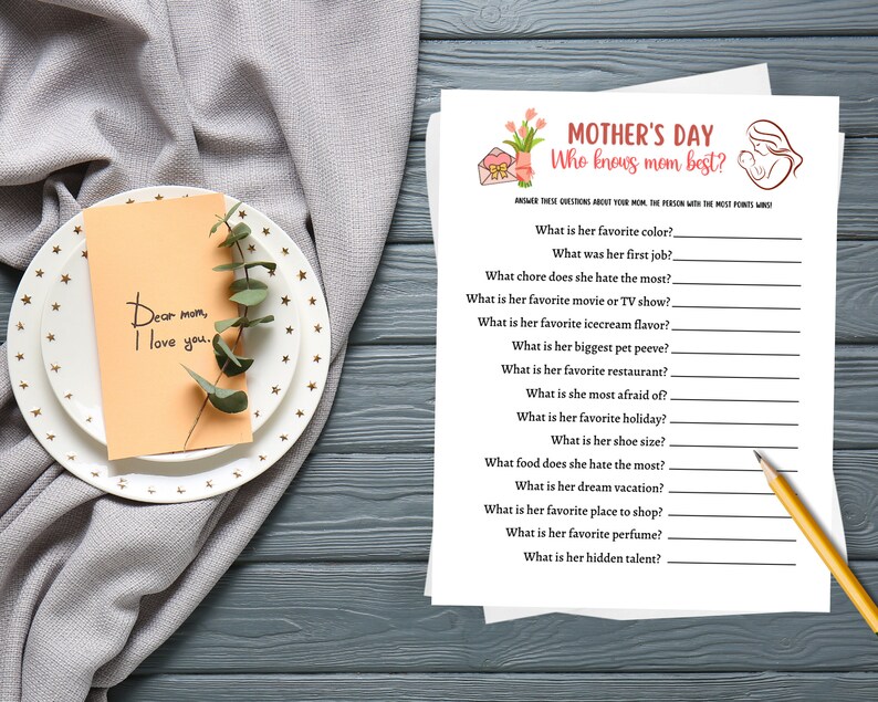 Mother's Day Game Printable Mothers Day Party Game for - Etsy