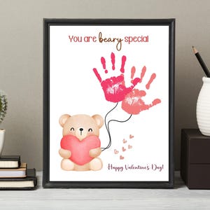 Valentines Day Handprint Holiday Crafts Printable, DIY Bear Art for ...