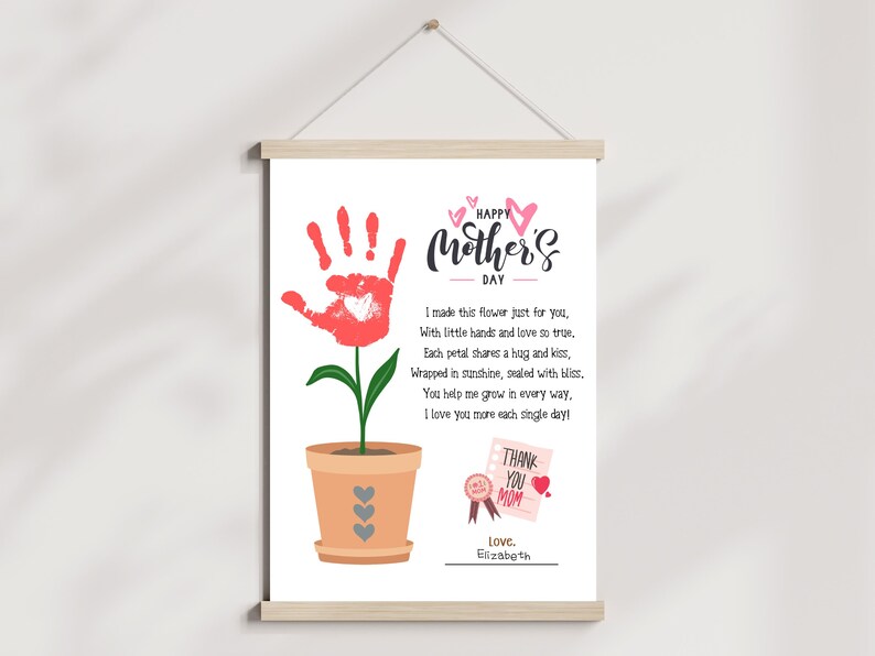 Mom Handprint Flower Craft for Kids Printable Mothers Day DIY Hand Wall ...