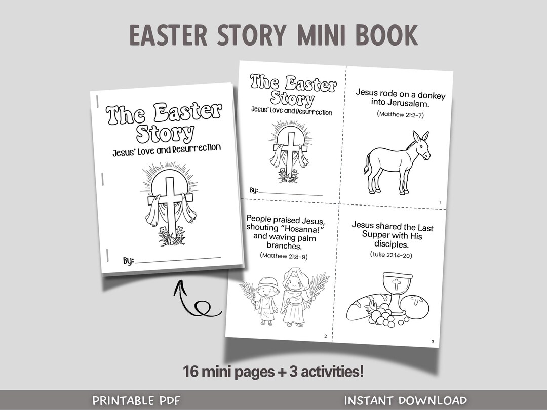 Easter Story Mini Book for Kids Printable Coloring Bible Lesson Sunday ...