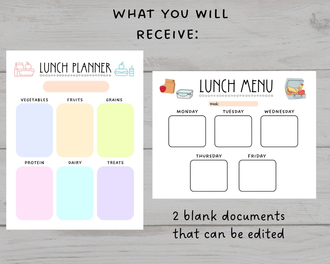 School Lunch Meal Planner Printable Editable Lunch Menu Kids - Etsy