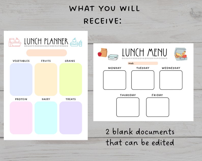 School Lunch Meal Planner Printable Editable Lunch Menu Kids - Etsy