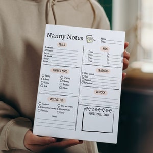 Nanny Notes Printable, Nanny Information Sheet, Daycare Report, Nanny ...