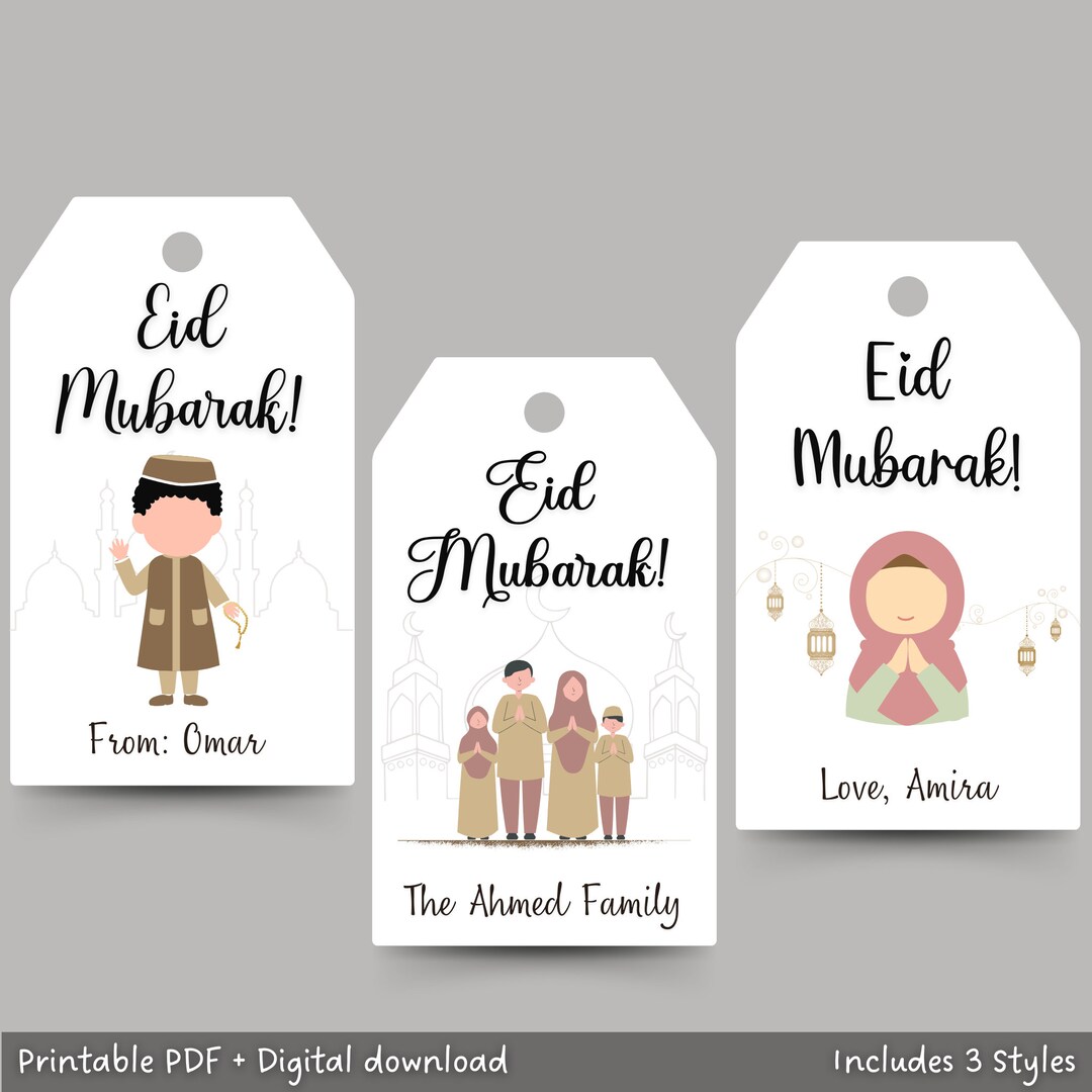 Editable Kids Eid Mubarak Gift Tags Printable, Custom Family Eid Gift ...