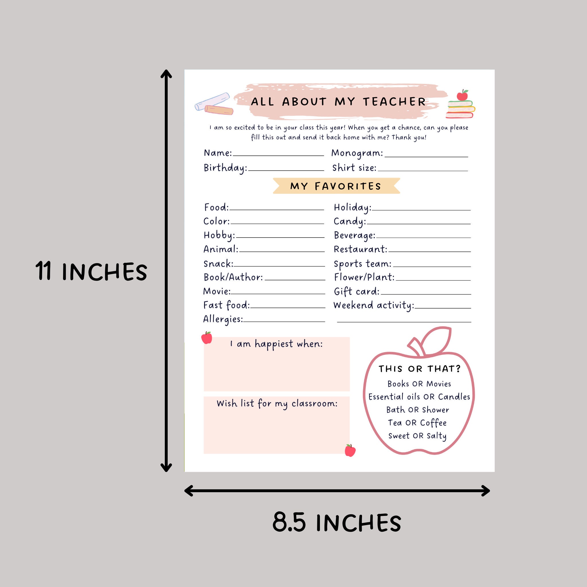 All About My Teacher Survey, Back to School Teacher Questionnaire ...