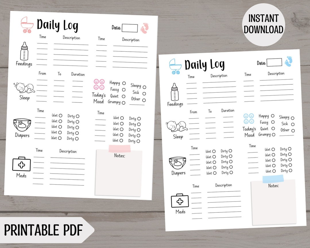 Infant Daily Log Printable Baby Daily Log Template Baby Care - Etsy