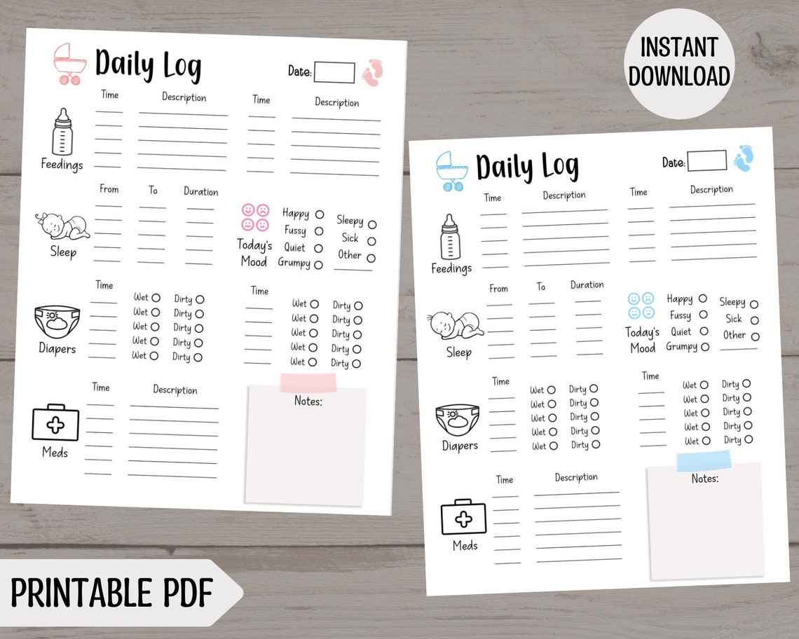 Infant Daily Log Printable Baby Daily Log Template Baby Care - Etsy