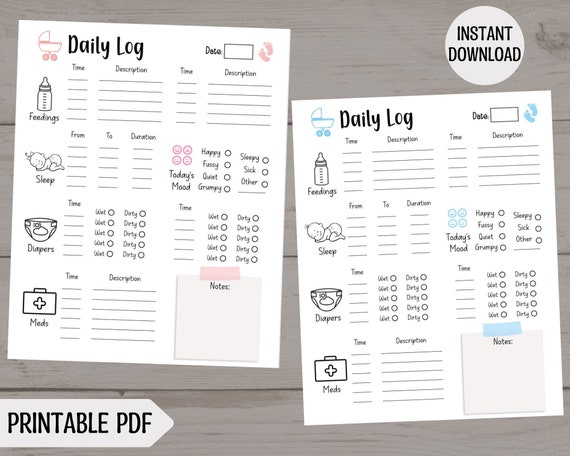 Infant Daily Log Printable Baby Daily Log Template Baby Care - Etsy
