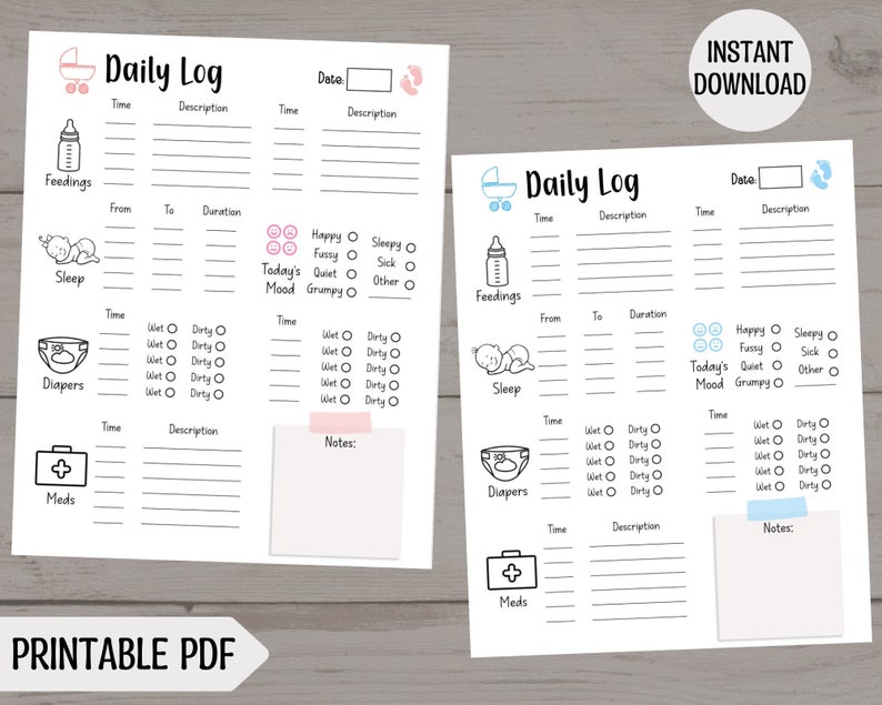 Infant Daily Log Printable Baby Daily Log Template Baby Care - Etsy