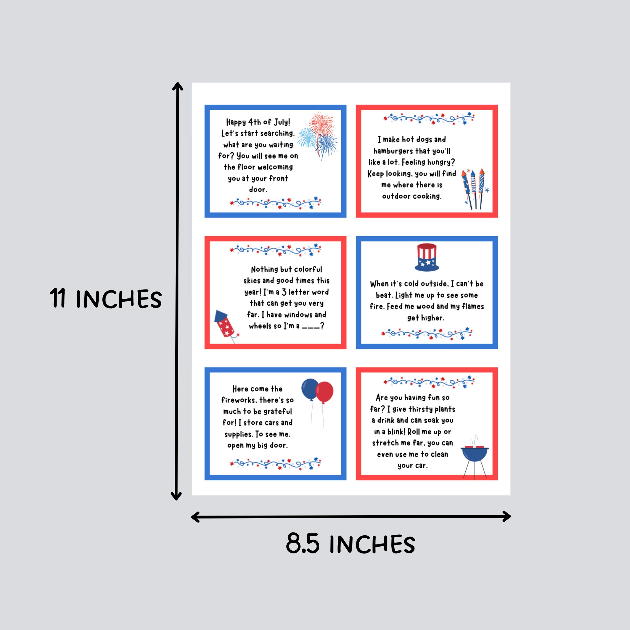 4th of July Treasure Hunt Printable, Outdoor Scavenger Hunt Clues for ...