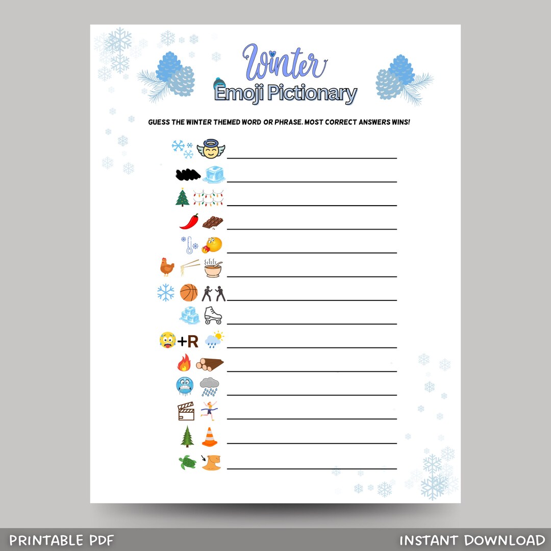 Winter Emoji Pictionary Game Printable, Holiday Party Games, Fun Winter ...