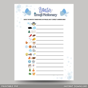 Winter Emoji Pictionary Game Printable, Holiday Party Games, Fun Winter ...