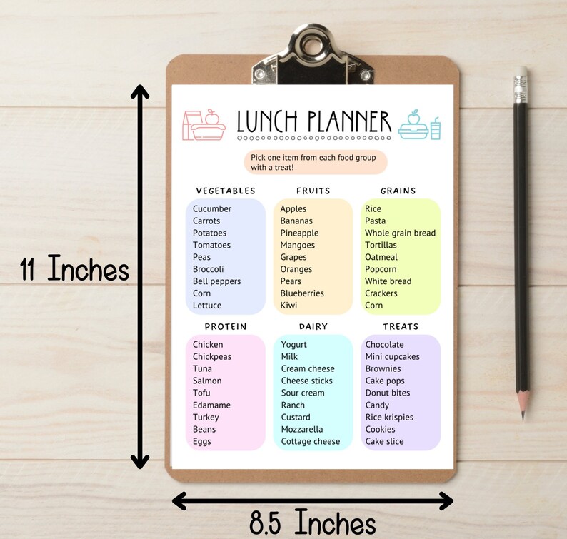 School Lunch Meal Planner Printable Editable Lunch Menu Kids - Etsy