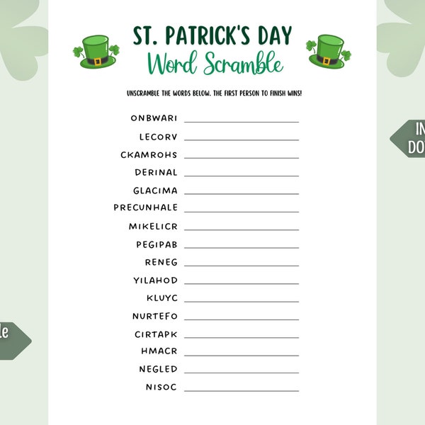St Patricks Day Word Scramble - Etsy