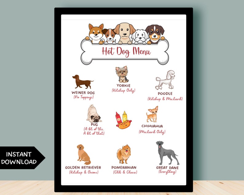 Hot Dog Bar Menu Sign Printable Puppy Birthday Party Puppy - Etsy