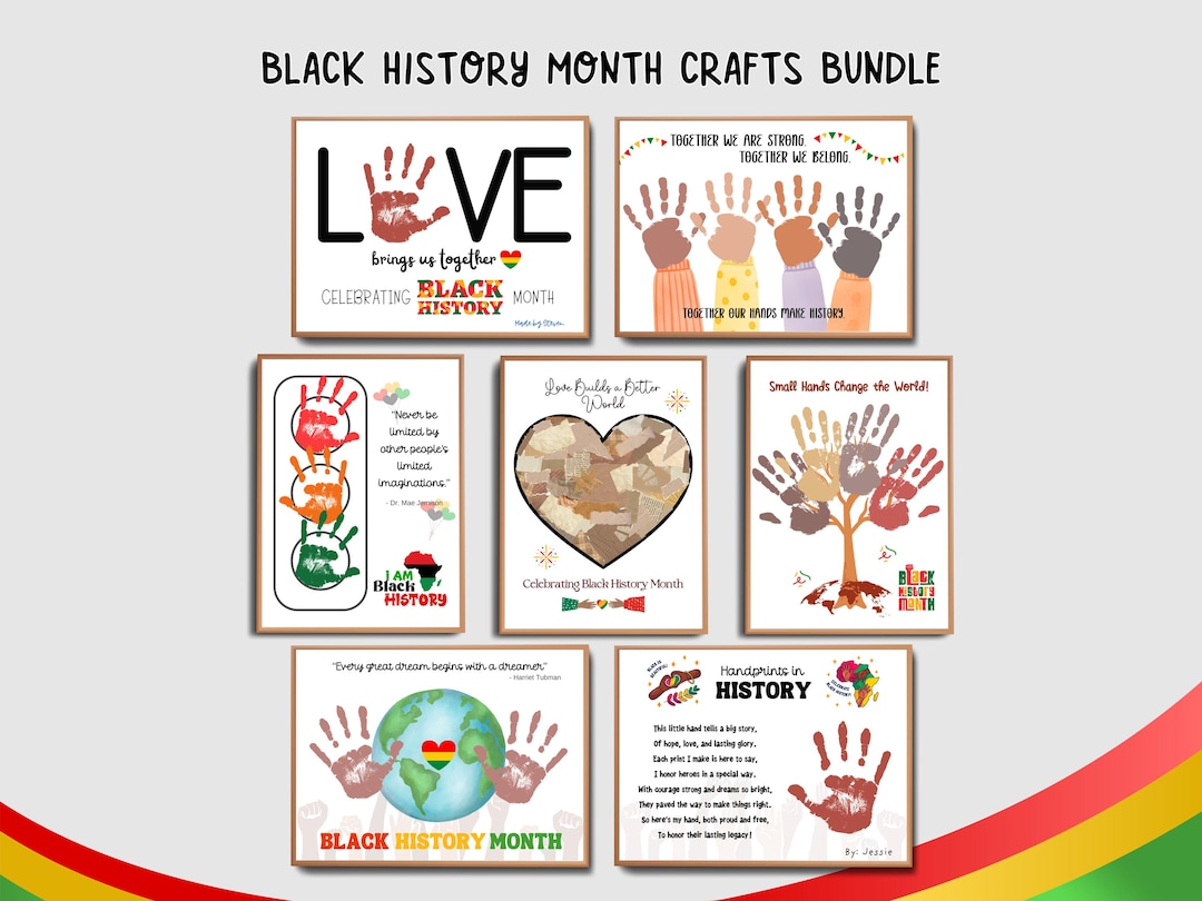 Black History Month Handprint Craft Bundle for Kids, MLK Day Diversity ...